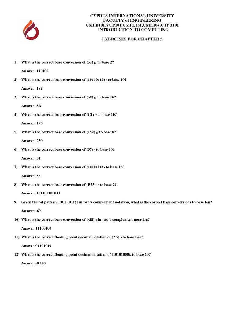 CPE101 - Exercises For Chapter 2 - Updated2019 | PDF