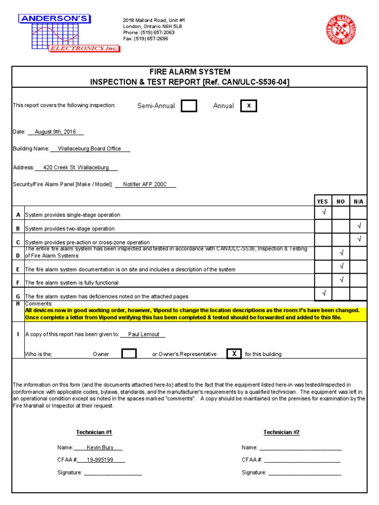 Alarm System Inspection Report Form | Download Free PDF | Power Supply ...