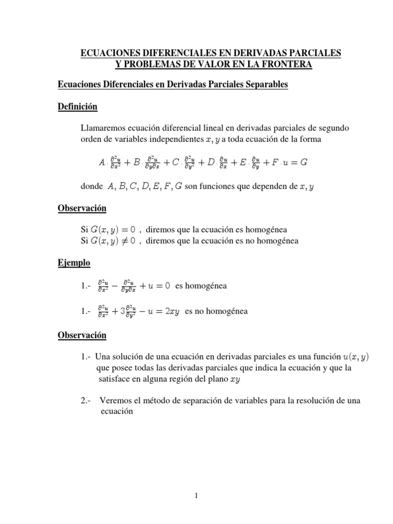 Ecuaciones Diferenciales en Derivadas Parciales | PDF | Ecuación diferencial parcial ...