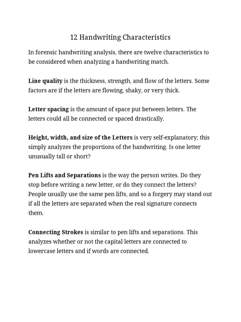 12 Key Characteristics of Handwriting | PDF | Language Arts & Discipline