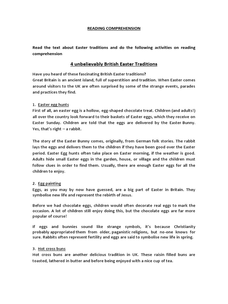READING COMPREHENSION - Easter Traditions! | PDF | Easter Egg | Easter