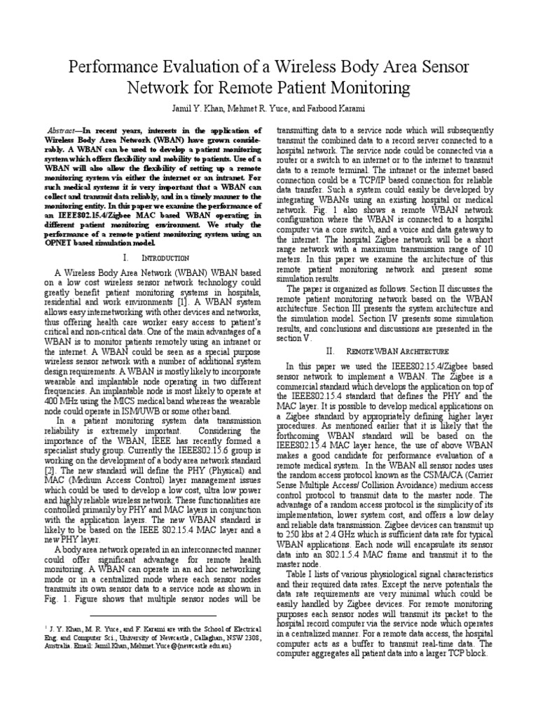 Performance Evaluation of A Wireless Body Area Sensor Network For ...