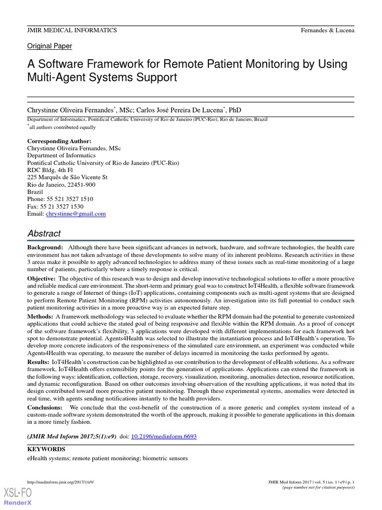 A Software Framework For Remote Patient Monitoring by Using Multi-Agent Systems Support | PDF ...