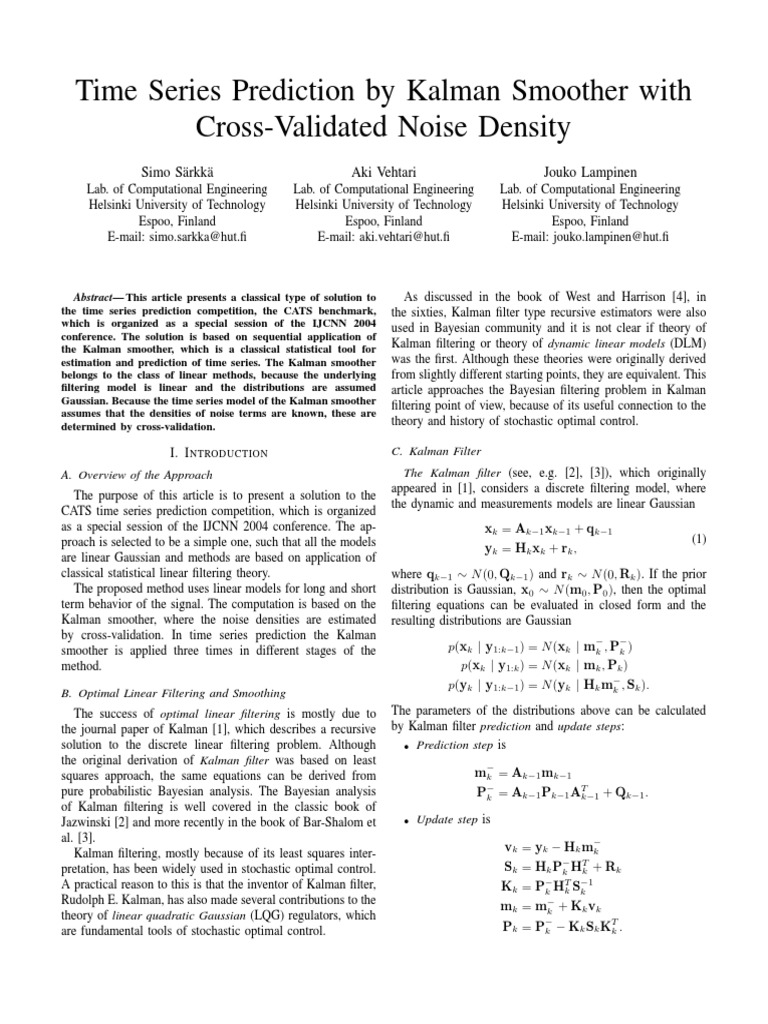 Time Series Prediction by Kalman Smoother | PDF | Kalman Filter | Time ...
