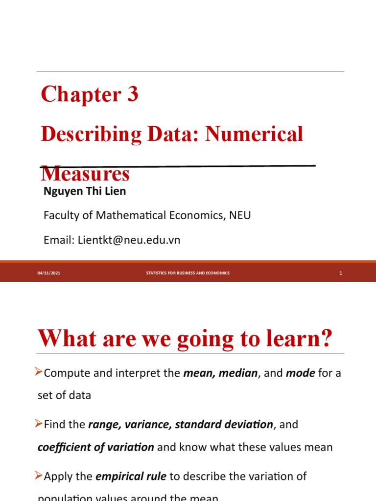 Describing Data: Numerical Measures: Nguyen Thi Lien | PDF | Standard ...