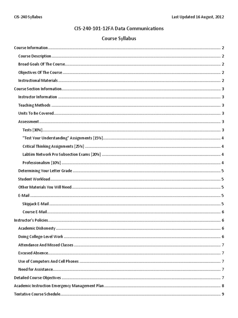 CIS-240-101-12FA Data Communications Course Syllabus | PDF | Network Topology | Computer Network
