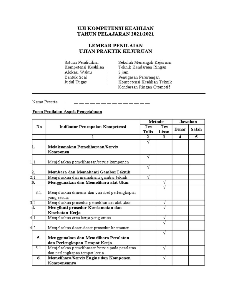 Lembar Penilaian Ujian Praktek | PDF