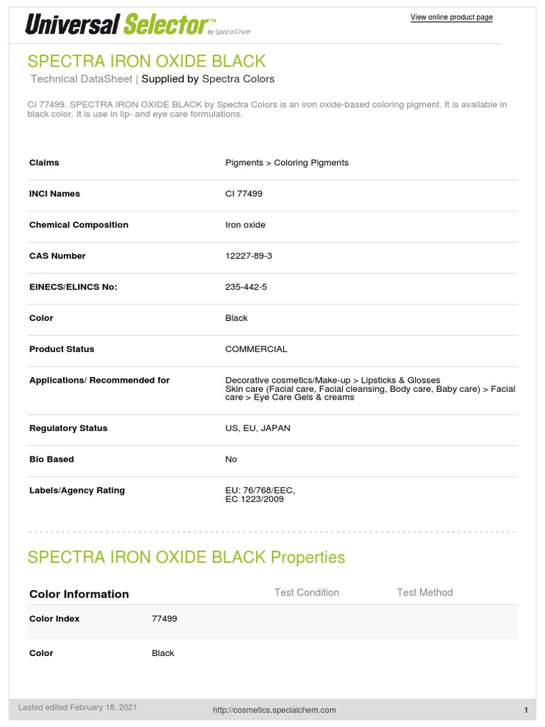 SPECTRA IRON OXIDE BLACK - Spectra Colors | PDF