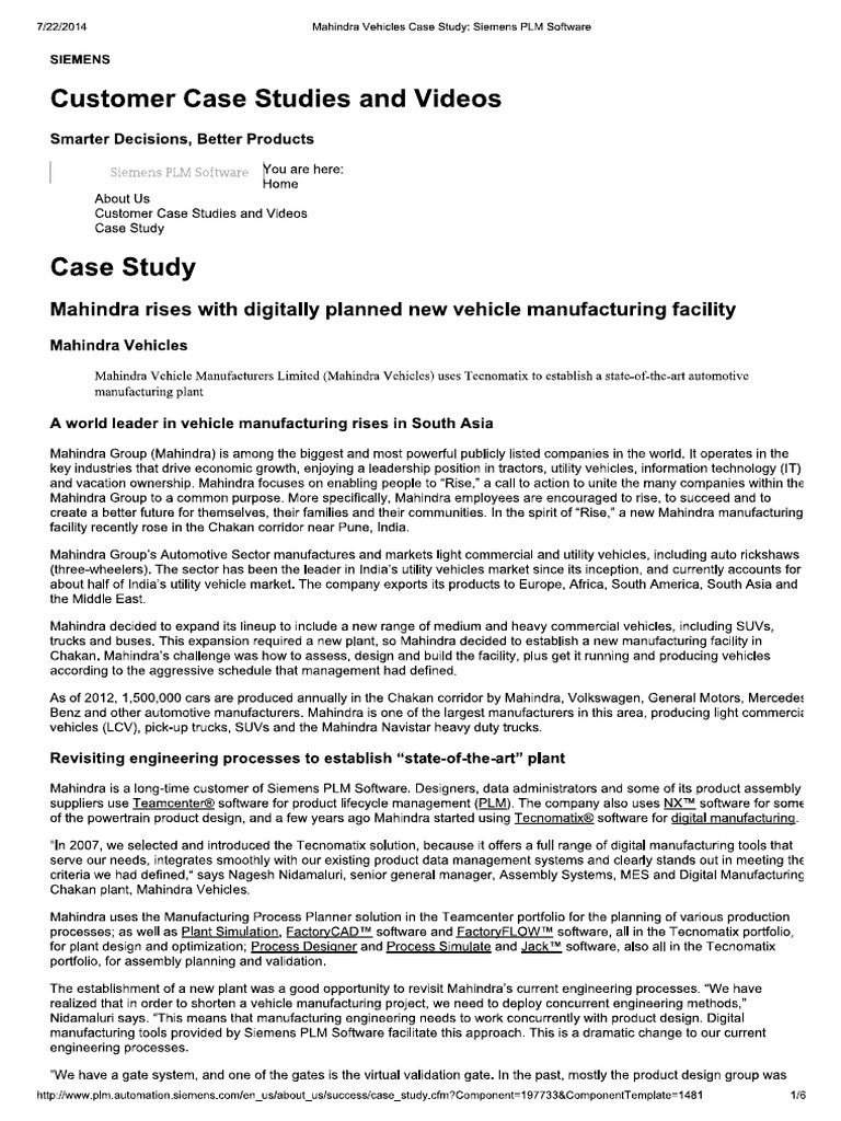 Mahindra Vehicles Case Study - Siemens PLM Software | PDF