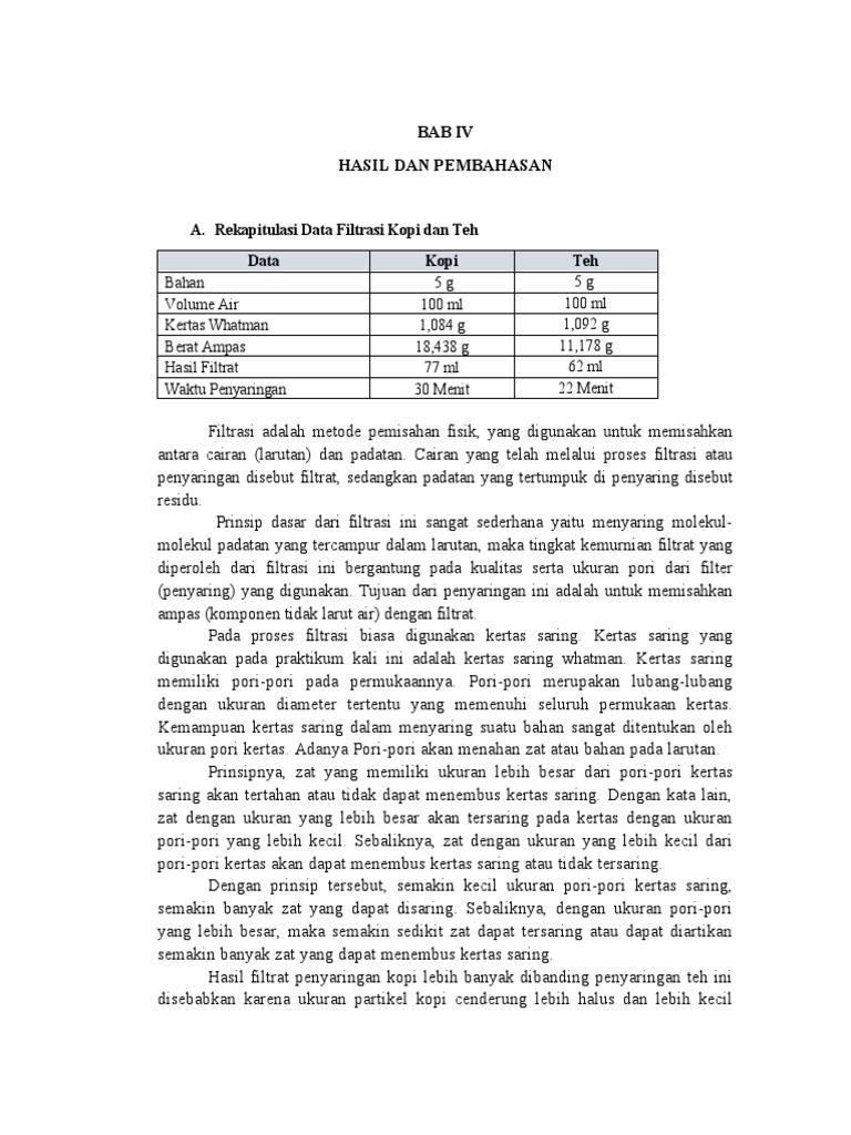 Hasil Dan Pembahasan Filtrasi Teh Kopi | PDF