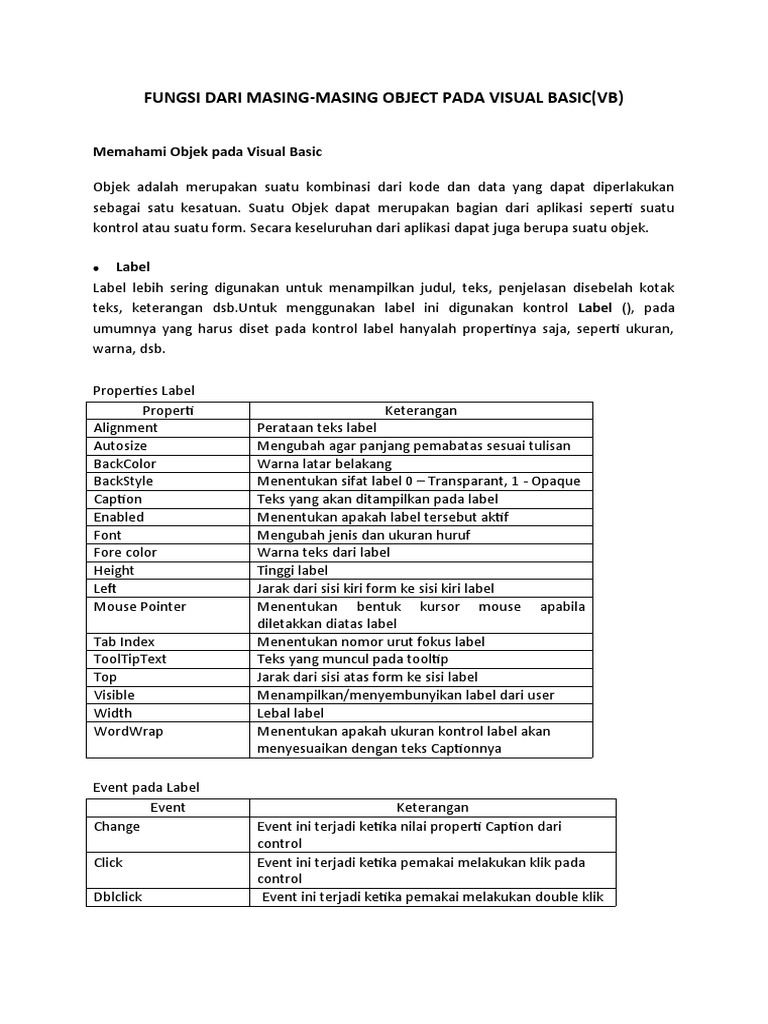 Fungsi Objek dalam Visual Basic | PDF