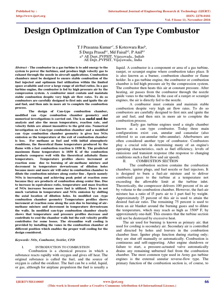 Design Optimization of Can Type Combustor: T J Prasanna Kumar, S ...