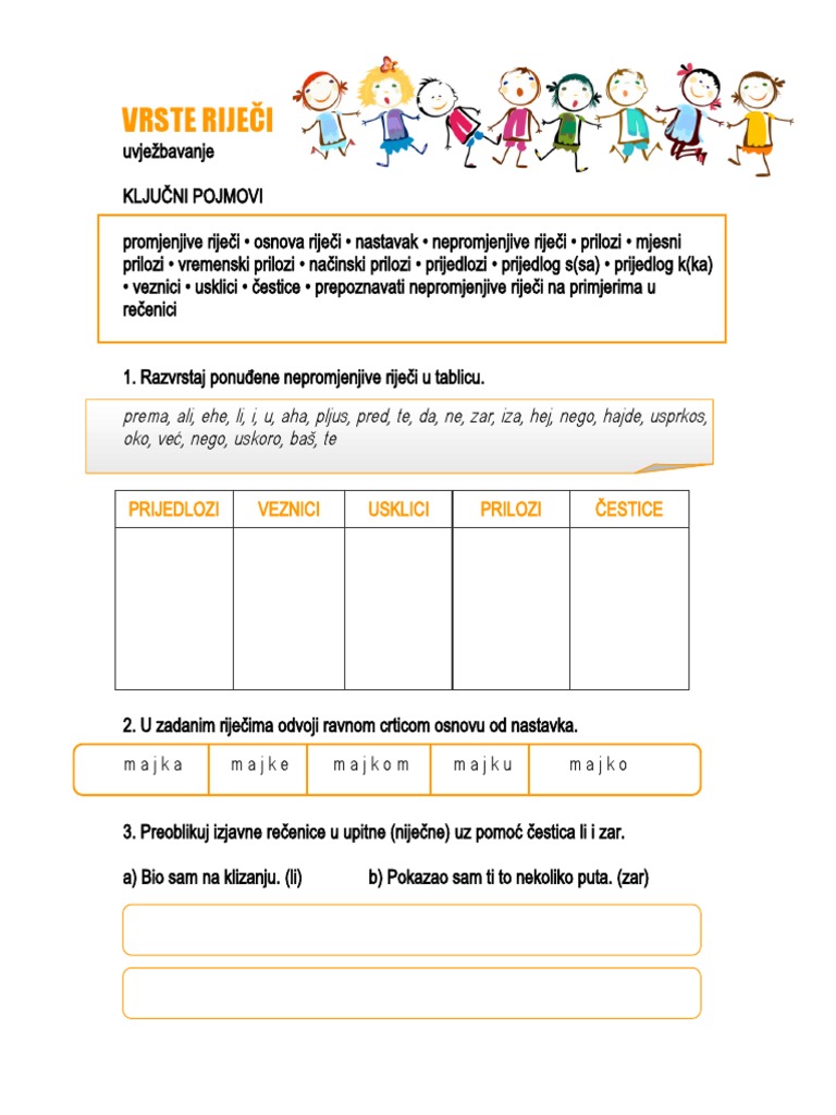 VRSTE RIJECI - Uvjezbavanje | PDF