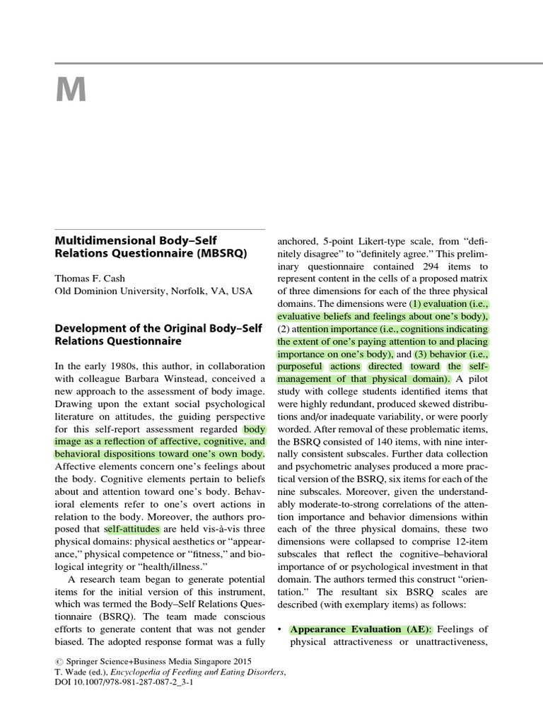 Multidimensional Body-Self Relations Questionnaire (MBSRQ) | PDF ...