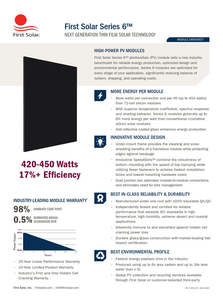First Solar Series 6™: 420-450 Watts 17%+ Efficiency | PDF ...