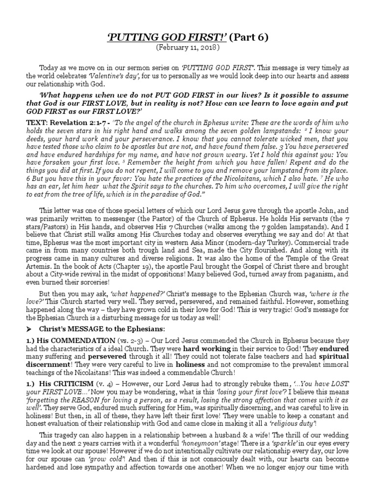 PUTTING GOD FIRST First Love. | PDF | Love | Jesus