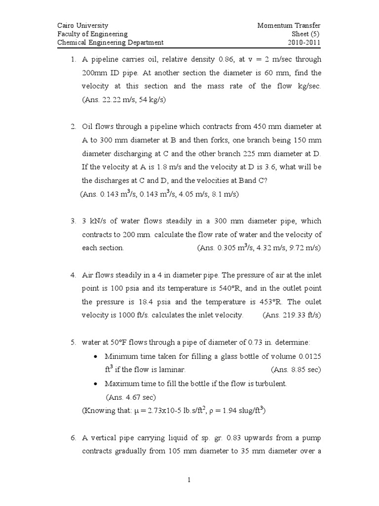 Sheet 3 | PDF | Fluid Dynamics | Pressure