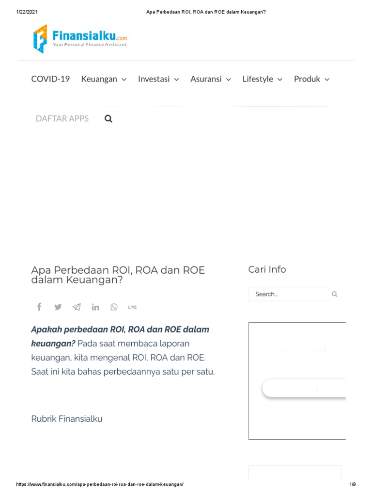 Perbedaan ROI, ROA Dan ROE Dalam Keuangan | PDF Perbedaan ROI, ROA Dan ROE Dalam Keuangan | PDF