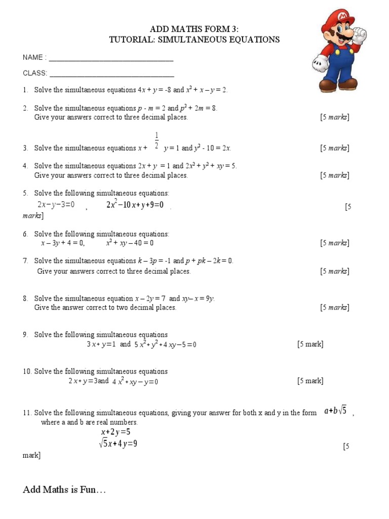 TUTORIAL SIMULTANEOUS Equations | PDF | Mathematical Objects | Teaching ...