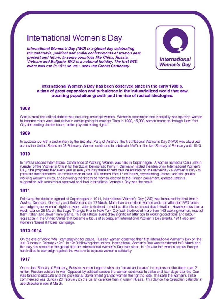 International Women's Day Factsheet | PDF | Gender Equality | Gender ...