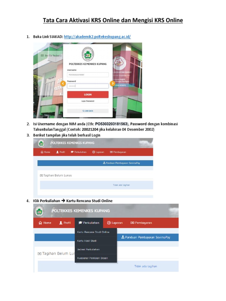 Tata Cara Aktivasi KRS Online Dan Mengisi KRS Online | PDF