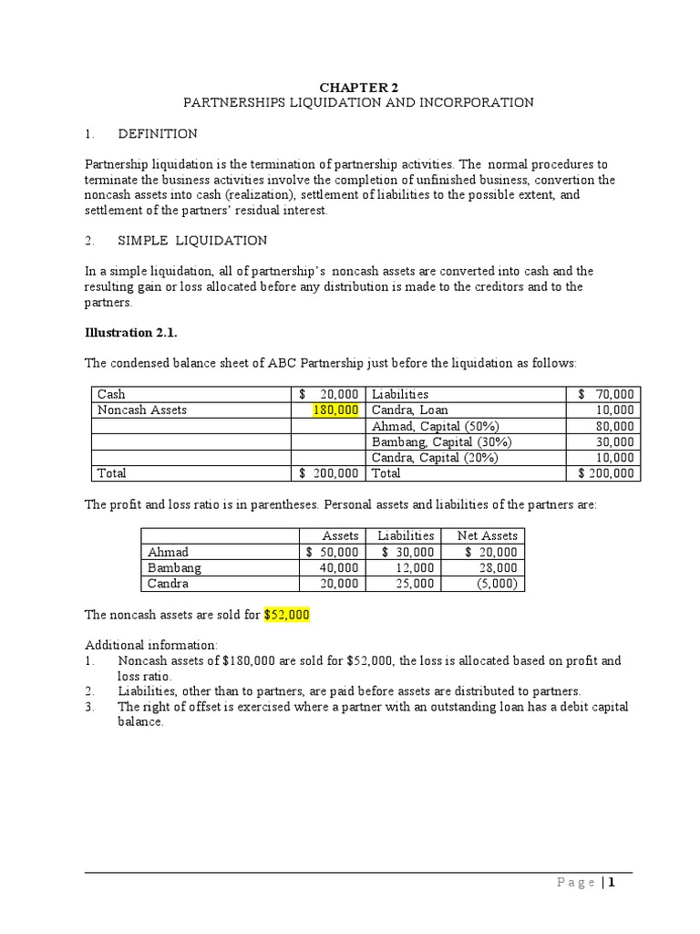 2 Chapter 2 Partnership Liquidation | PDF | Book Value | Debits And Credits