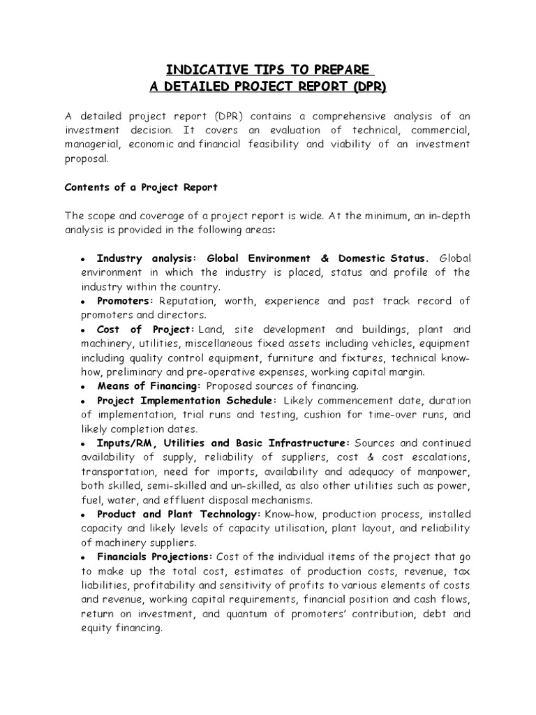 Indicative Tips To Prepare A Detailed Project Report (DPR) | Download ...
