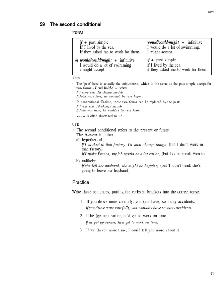 59 The Second Conditional: If + Past Simple Would/could/might ...