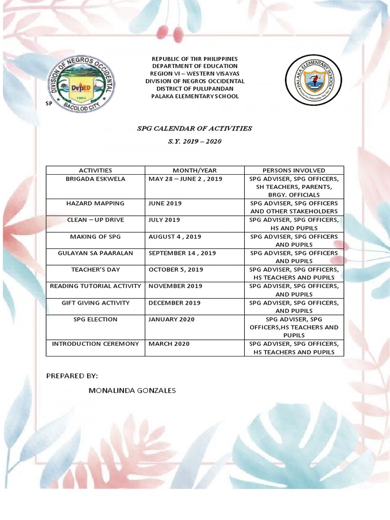 SPG Calendar of Activities 2019-2020 | PDF