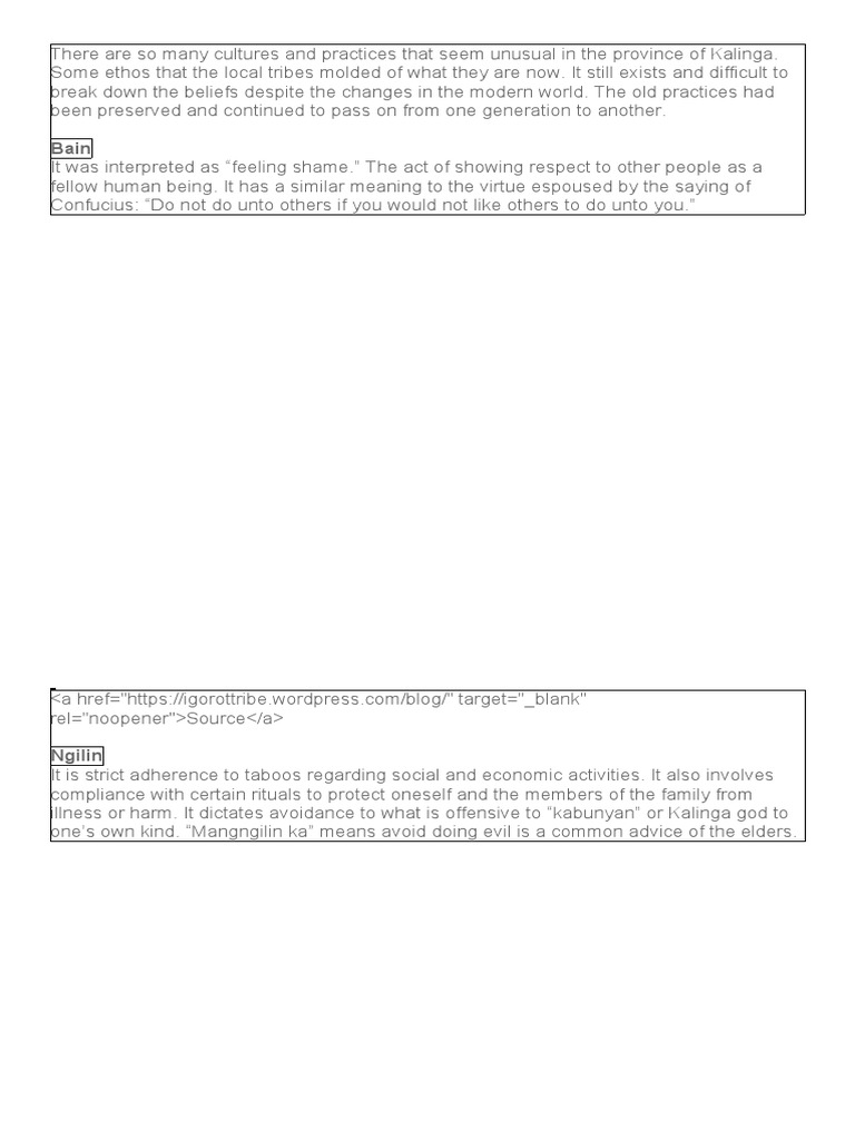 Kalinga Ngilin, Bain, Paniyaw | PDF