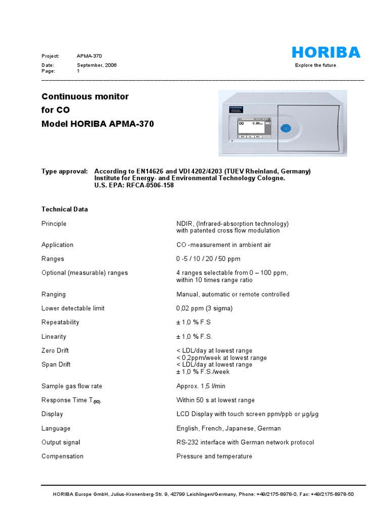 Horiba: Continuous Monitor For CO Model HORIBA APMA-370 | PDF | Parts ...
