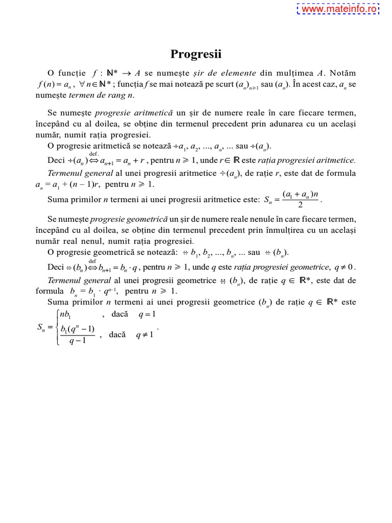 Progresii Aritmetice Si Geometrice | PDF