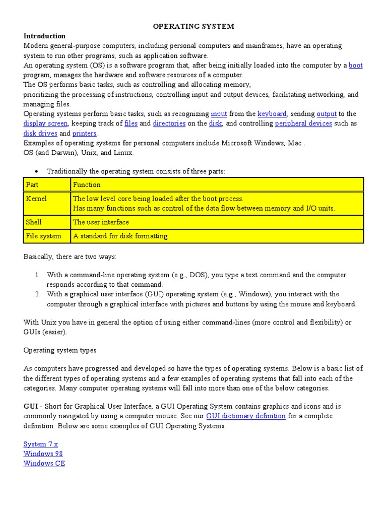 Introduction To Operating System | PDF | Operating System | Graphical ...