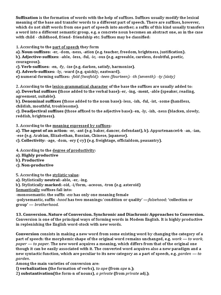 Word Formation Through Suffixation and Conversion | PDF | Part Of ...