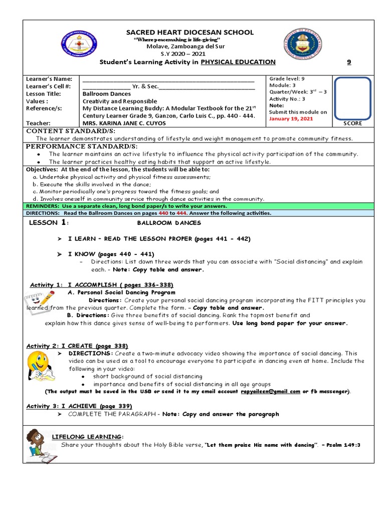 Sacred Heart Diocesan School: Student's Learning Activity in PHYSICAL ...