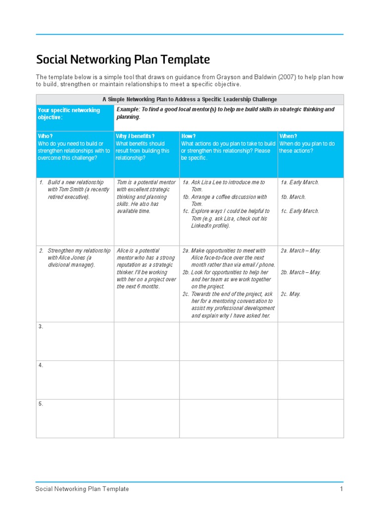 U5-Social Networking Plan Template | PDF | Mentorship | Social ...