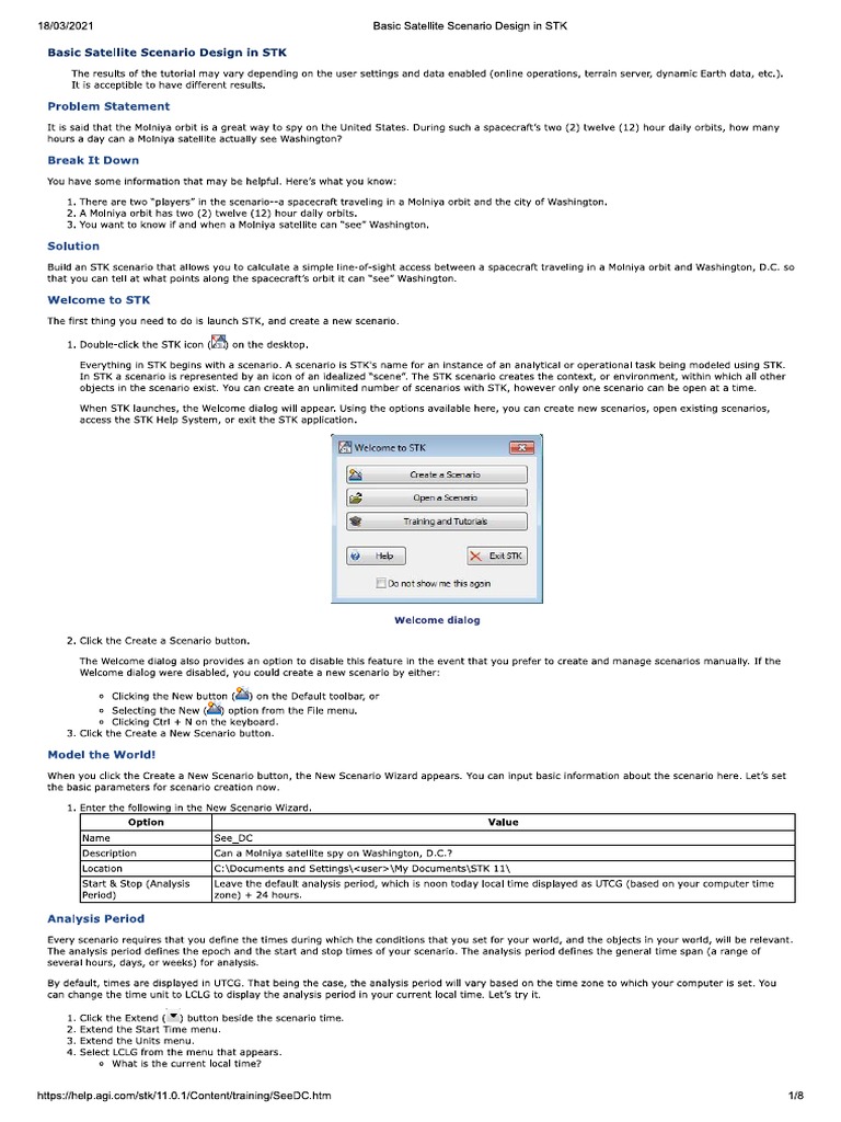 Basic Satellite Scenario Design in STK | PDF