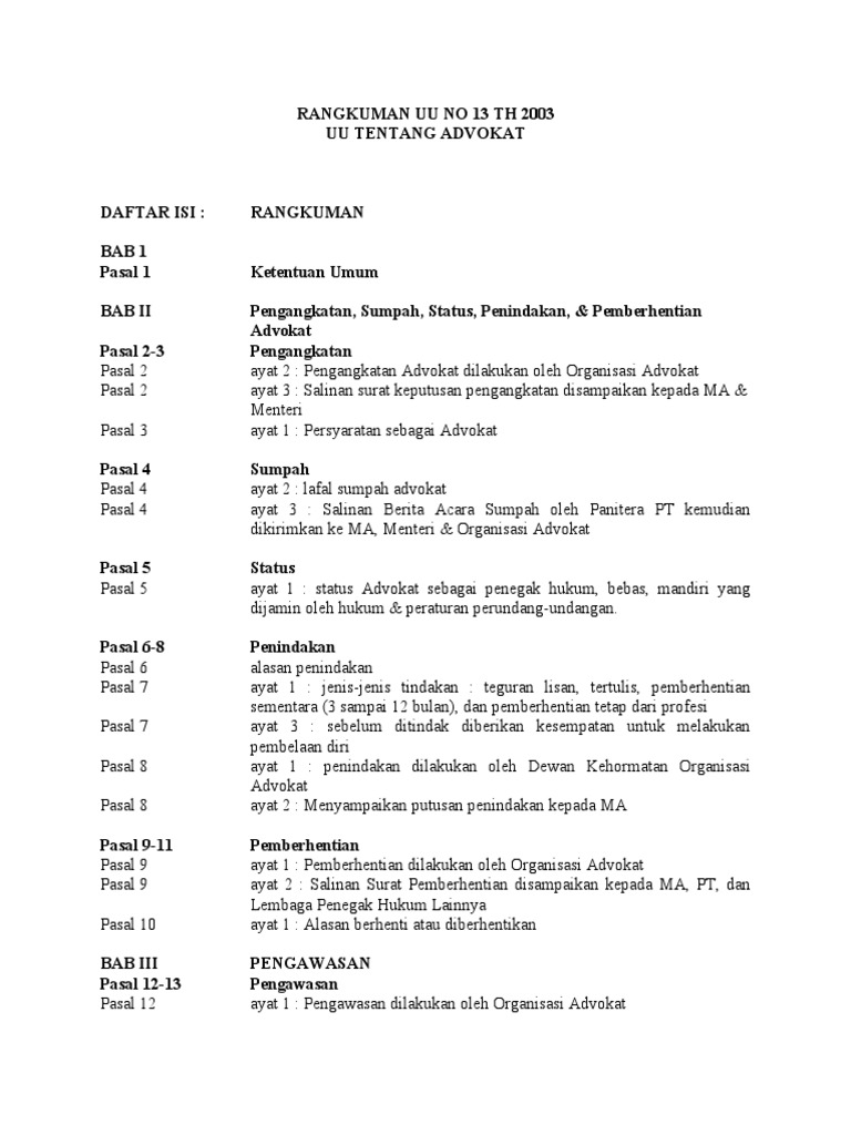 RANGKUMAN UU ADVOKAT by Aditya | PDF