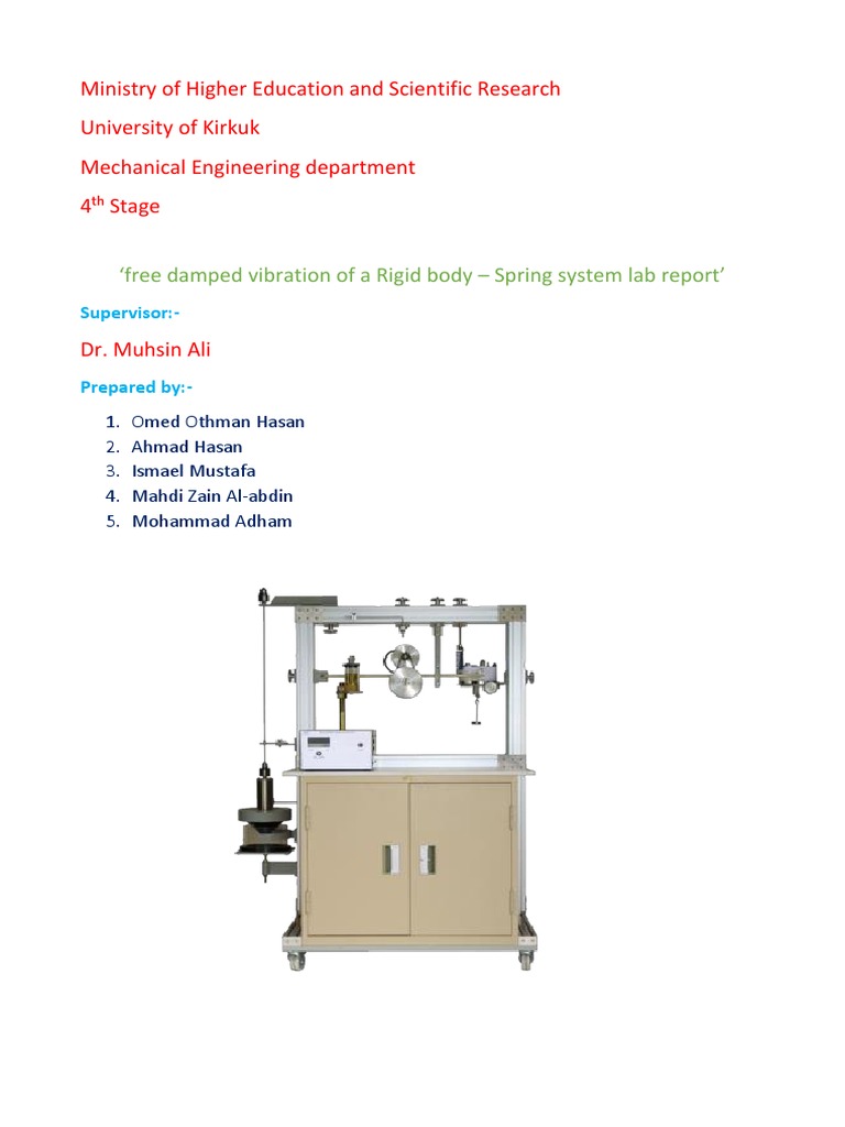 Free Damped Vibration of A Rigid Body - Spring System Lab Report' | PDF ...