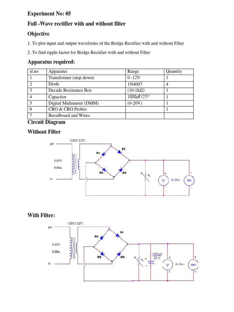 Experiment No5 Full Wave Rectfifier | Download Free PDF | Rectifier | Power (Physics)