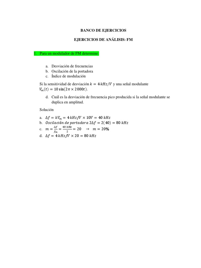 Banco Ejercicios Cap2 FM V2 | PDF | Modulación de frecuencia | Transmisor