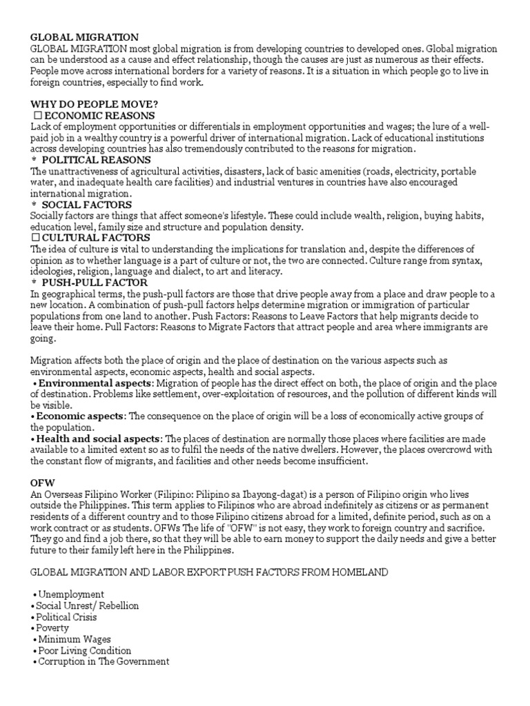 Global Migration | PDF | Human Migration | Migrant Worker