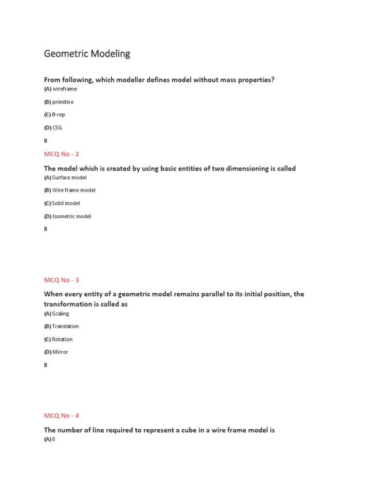 Geometric Modeling: MCQ No - 2 | PDF | Cartesian Coordinate System | 2 ...
