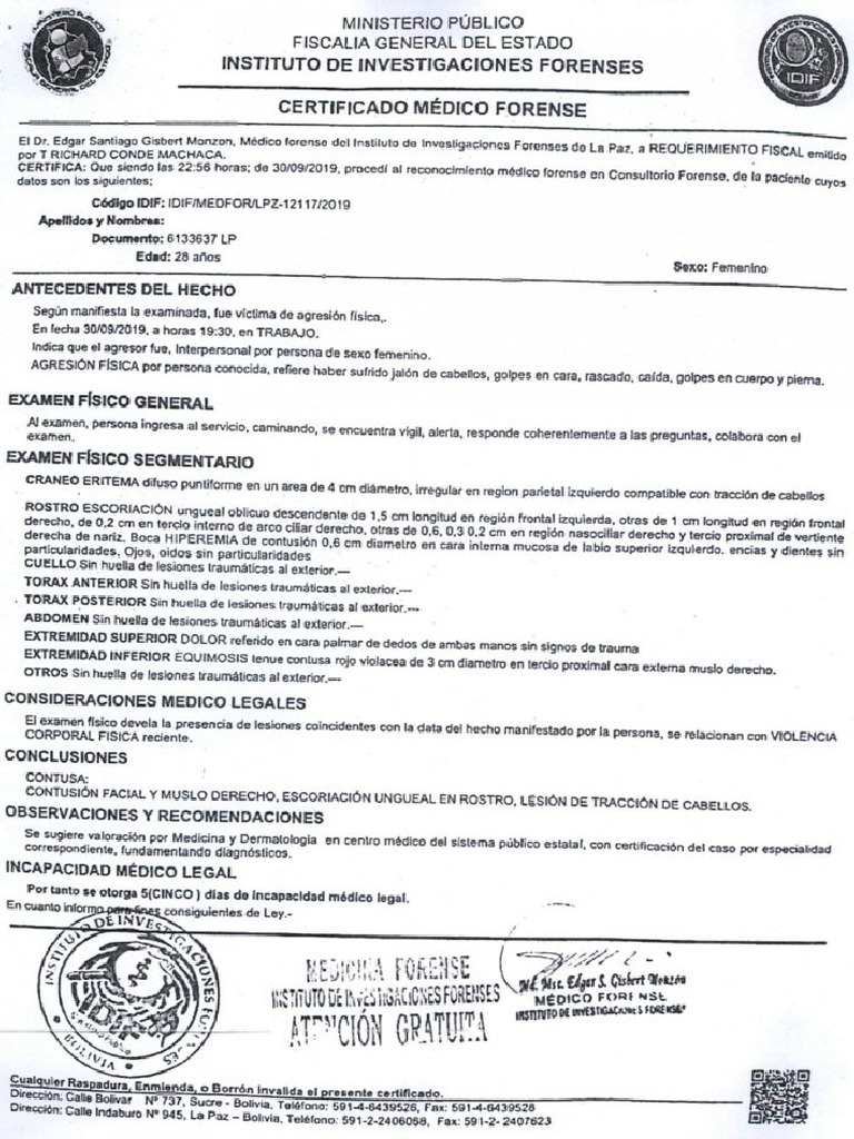 Certificado Médico Forense Uno | PDF