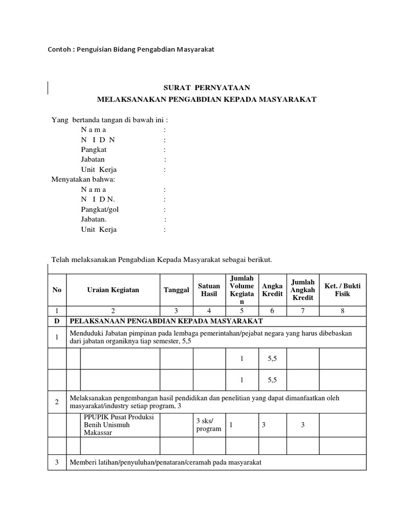 Contoh. Pengisian Pengabdian Masyarakat | PDF