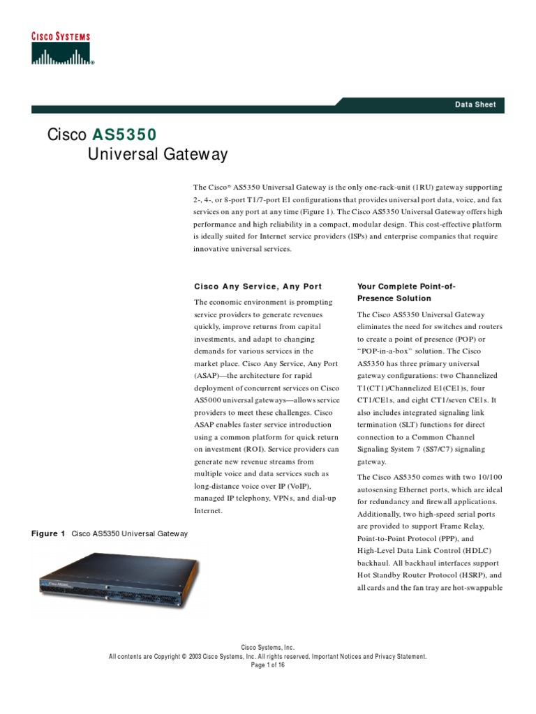 Cisco As5350 DataSheet | PDF | Voice Over Ip | Session Initiation Protocol
