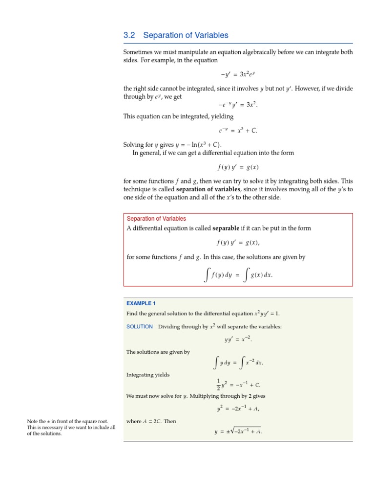Separation of Variables | PDF | Equations | Subtraction