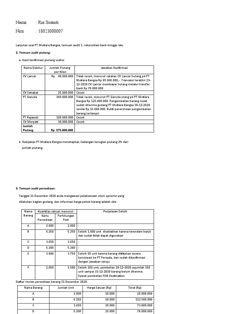 Audit Piutang & Persediaan PT Mutiara | PDF