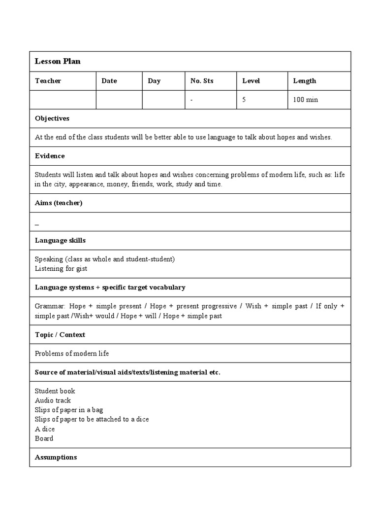 Hopes and Wishes Lesson Plan | PDF | Lesson Plan | Human Nature