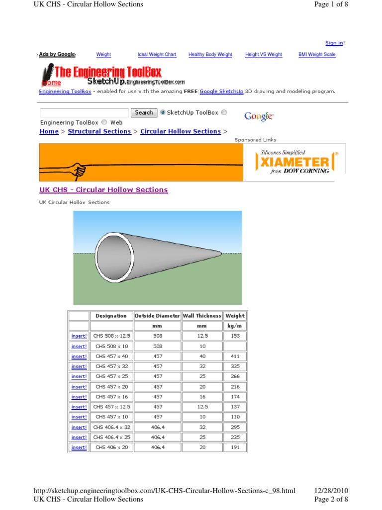 CHS Weight and Size Specifications | PDF | Sketch Up | World Wide Web